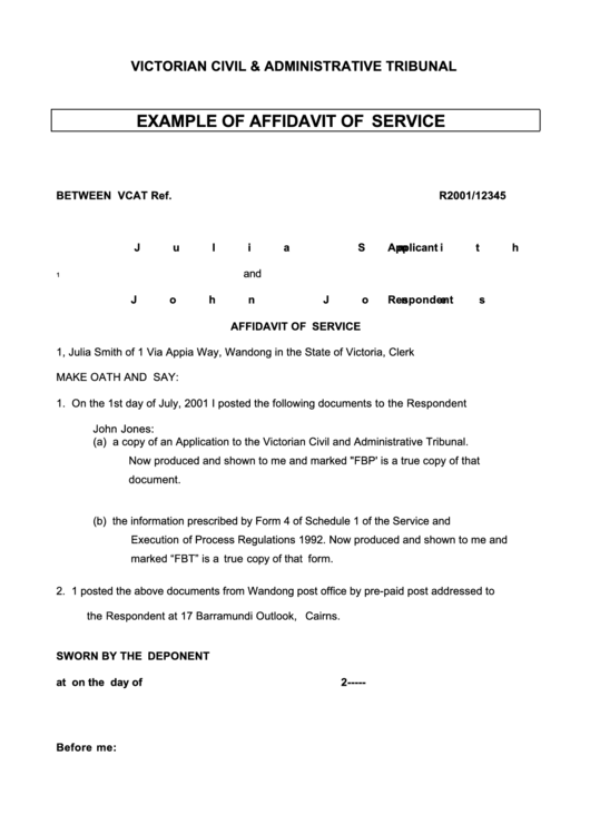 Affidavit Of Service - Victorian Civil & Administrative Tribunal ...