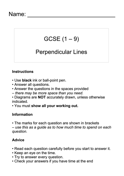 Perpendicular Lines Worksheet printable pdf download