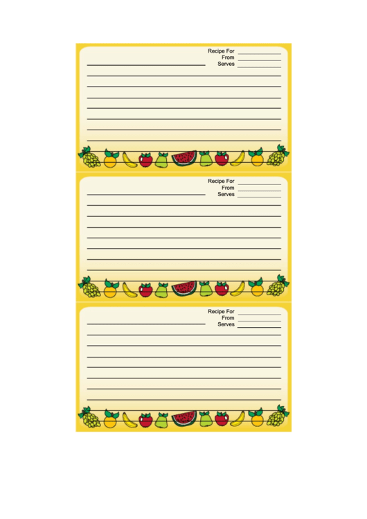 Colorful Fruit Yellow Recipe Card Template printable pdf download