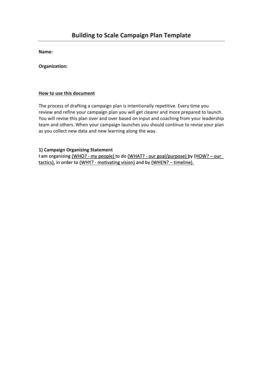 Building To Scale - Campaign Plan Template printable pdf download