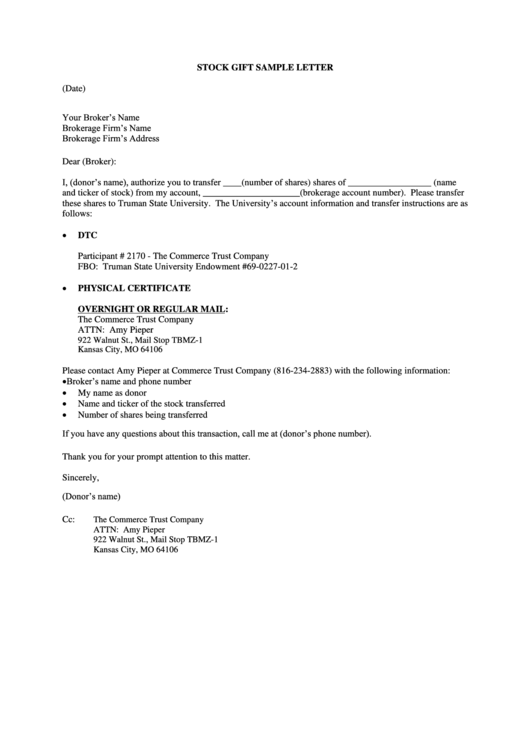 Stock Gift Sample Letter printable pdf download