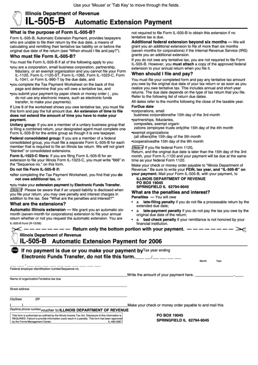 Fillable Form Il-505-B - Automatic Extension Payment - 2006 printable ...