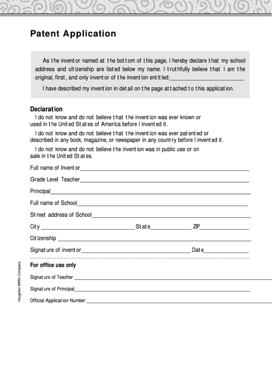 Patent Application Template printable pdf download