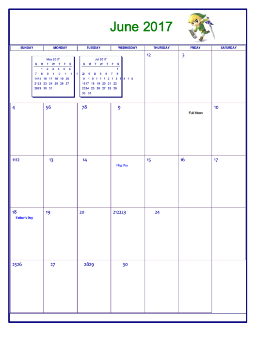 Nintendo June 2017 Calendar Template printable pdf download