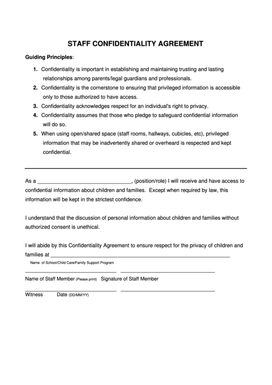 Staff Confidentiality Agreement printable pdf download