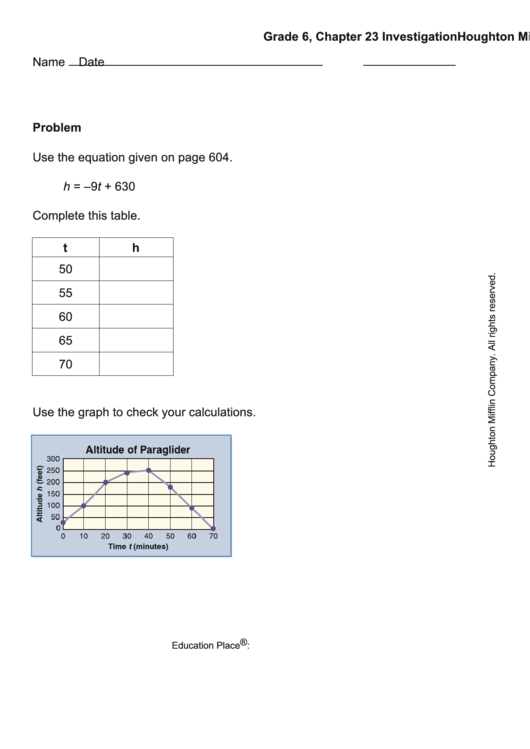 Houghton Mifflin Math Grade 6 Charts And Graphs Worksheet Printable 
