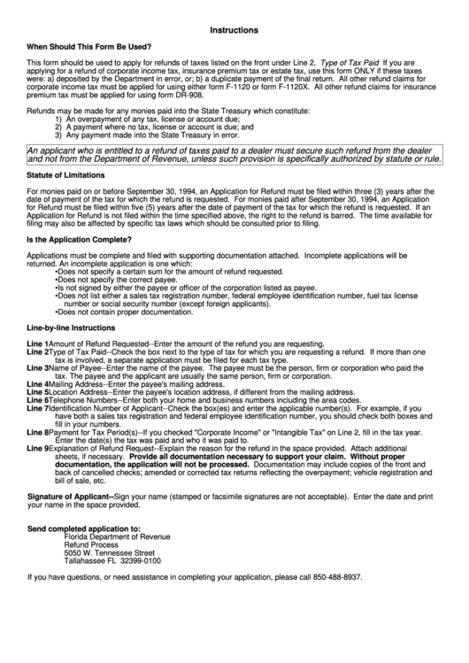 Instructions For Form Dr-26 - Application For Refund Application For ...