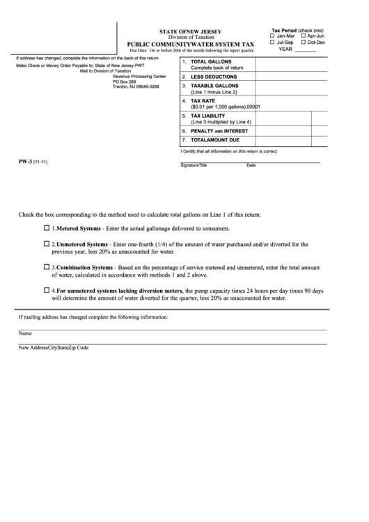 Fillable Form Pw-3 - Public Community Water System Tax - 2013 printable ...