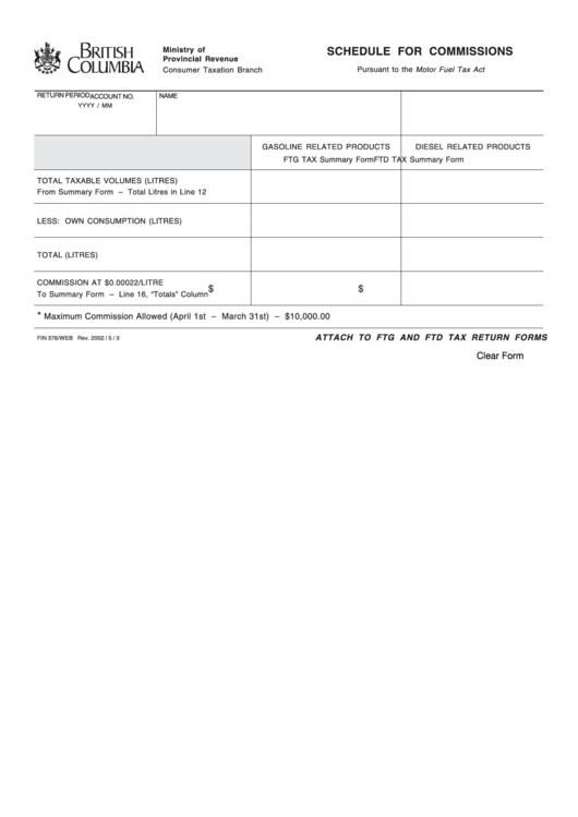 Form Fin 376 - Schedule For Commissions - Ministry Of Provincial ...