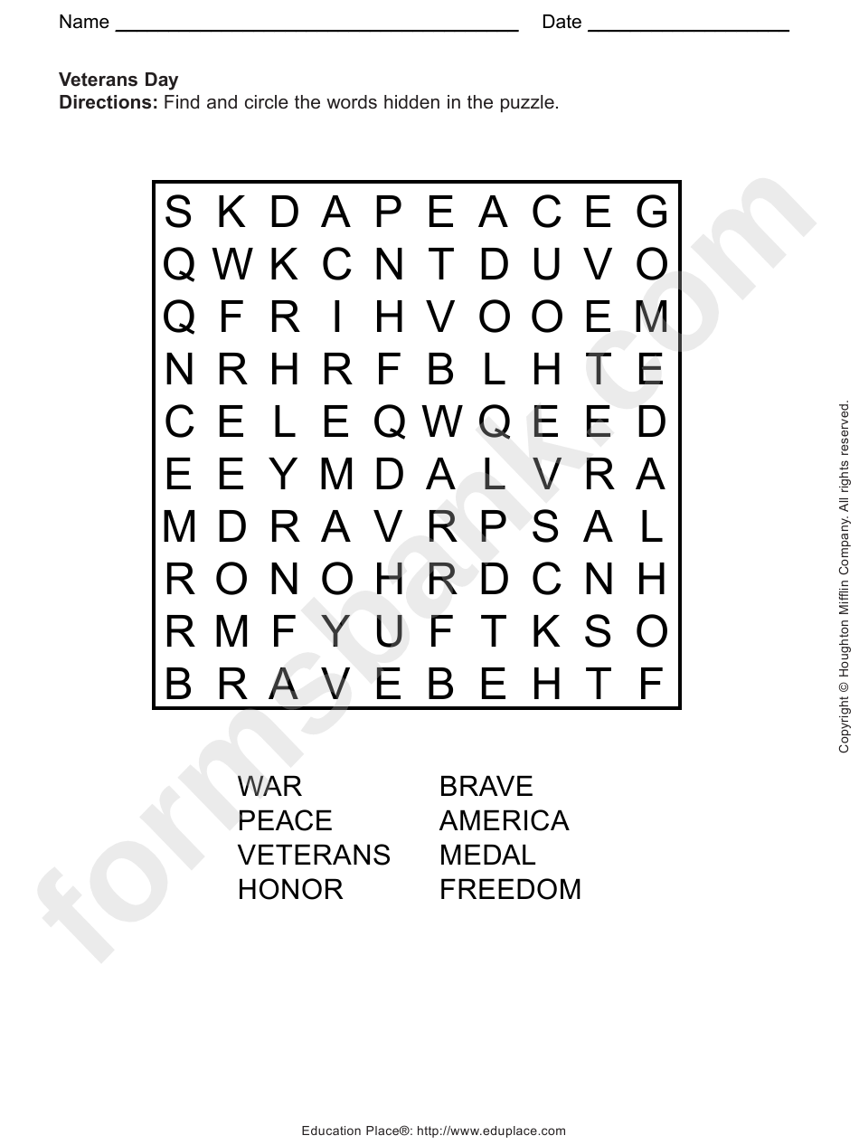 Veterans Day Word Search Puzzle Worksheet Printable Pdf Download Veterans Day Word Search Puzzle Worksheet Printable Pdf Download