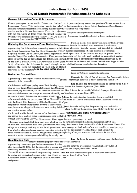 Instructions For Form 5459 - 2016 City Of Detroit Partnership ...
