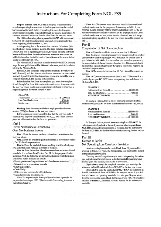 Instructions For Completing Form Nol-F85 printable pdf download Instructions For Completing Form Nol-F85 printable pdf download