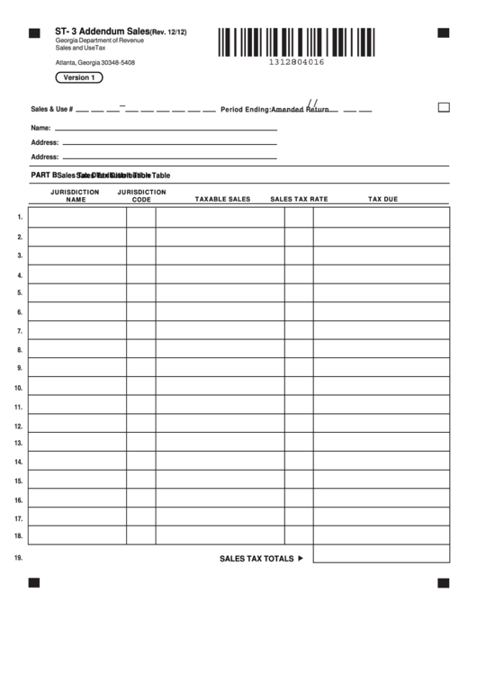 Fillable Form St- 3 - Addendum Sales printable pdf download