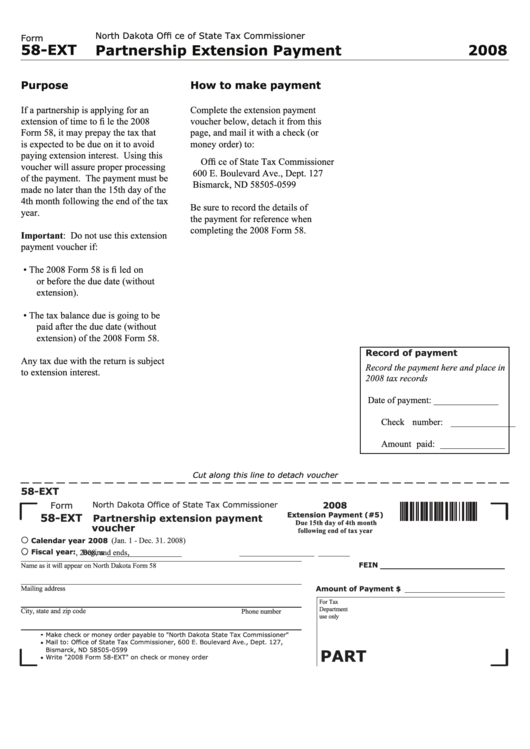Fillable Form 58-Ext - Partnership Extension Payment - 2008 printable ...
