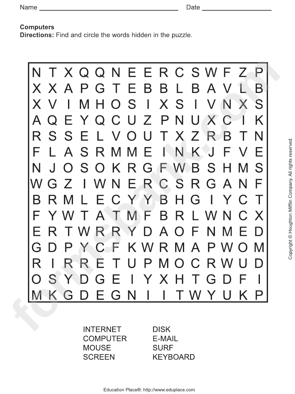 Computers Word Search Puzzle Template printable pdf download