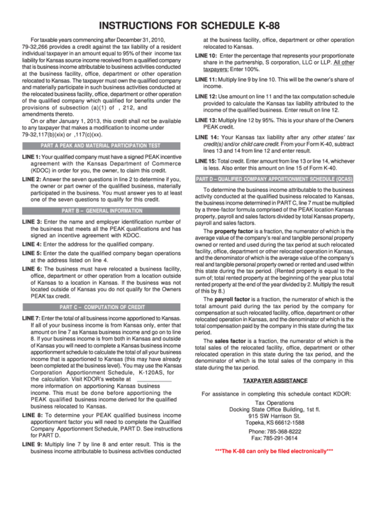 Instructions For Schedule K-88 printable pdf download