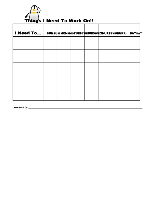 Things I Need To Work On Behavior Chart - Penguin printable pdf download