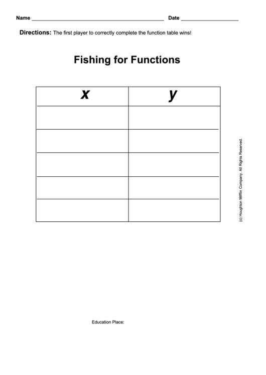 Fishing For Functions Worksheet printable pdf download