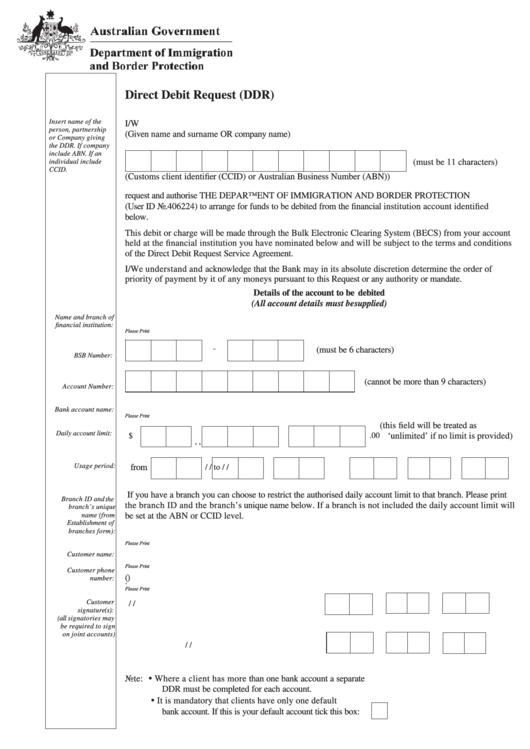 Fillable Direct Debit Request (Ddr) - Australia Department Of ...