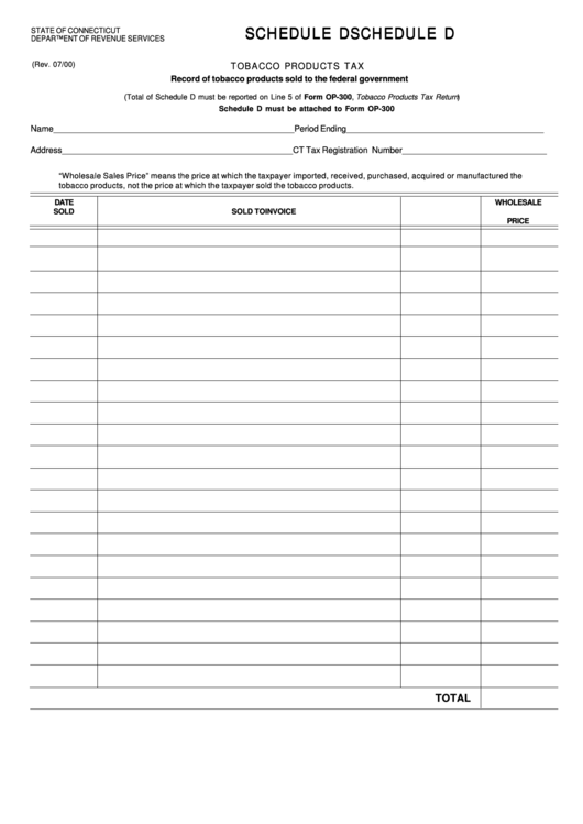 Schedule D - Tobacco Products Tax printable pdf download