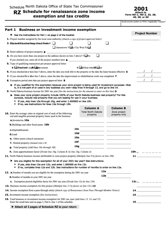 Schedule Rz - Attach To Form Nd-1, Nd-2, 35, 38, 40, 58, Or 60 - For ...
