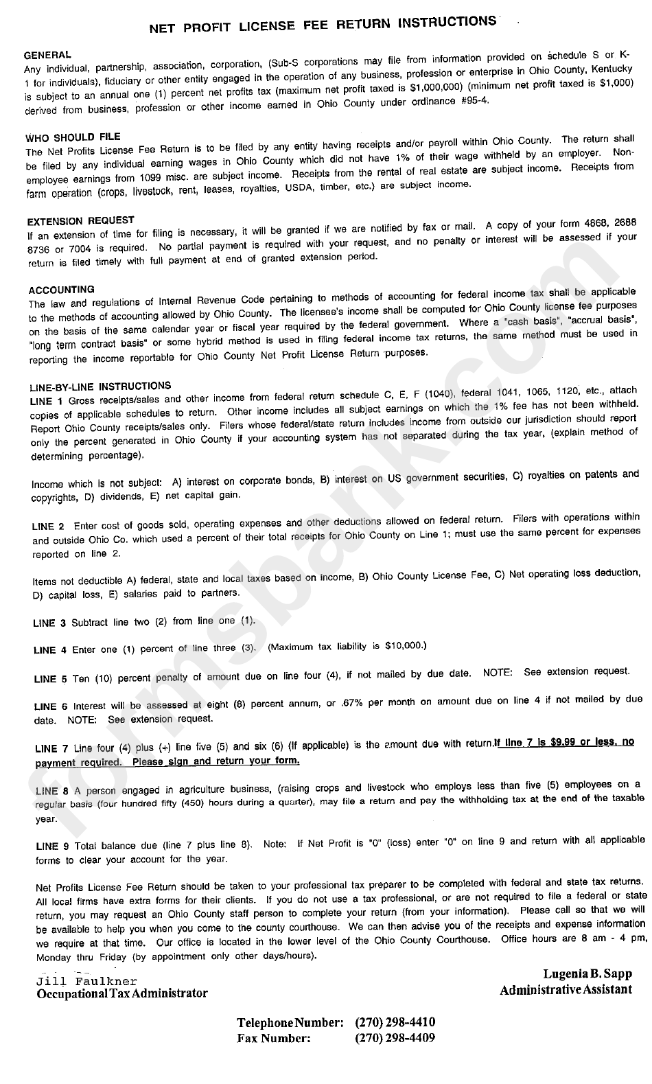 Net Profit License Fee Return Instructions printable pdf download