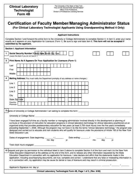 Clinical Laboratory Technologist Form 4b - Certification Of Faculty ...