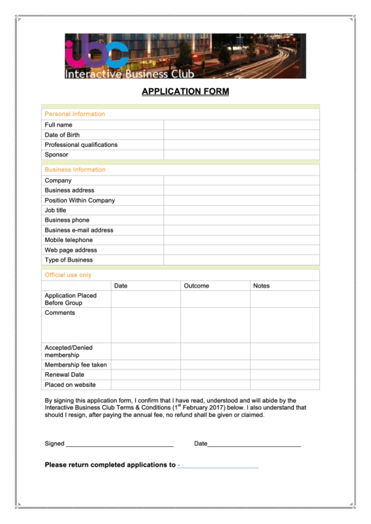 Application Form printable pdf download