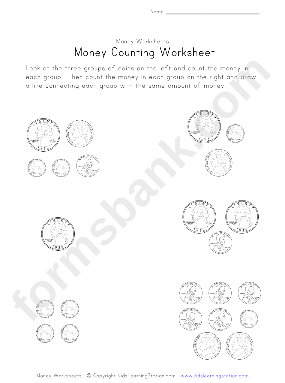 Money Counting Worksheet printable pdf download