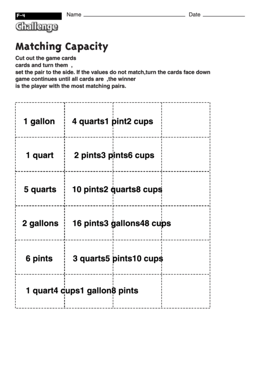 Matching Capacity - Measurement Worksheet printable pdf download