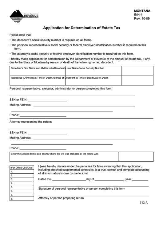 Form Inh-4 - Application For Determination Of Estate Tax printable pdf ...