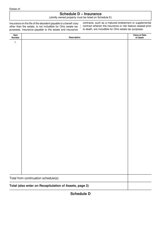 Fillable Schedule D - Insurance printable pdf download