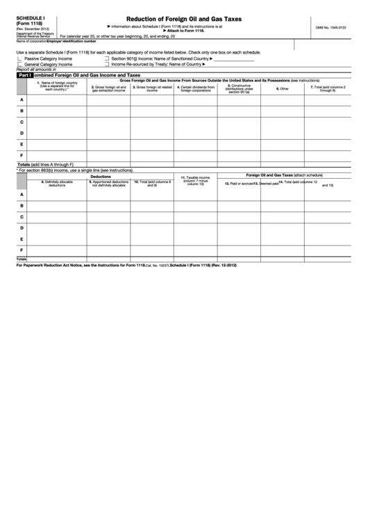 Fillable Form 1118 - Reduction Of Foreign Oil And Gas Taxes printable ...