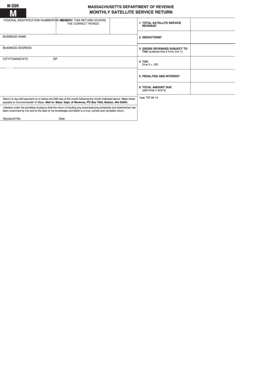 Fillable Form M-Ssr - Monthly Satellite Service Return printable pdf ...