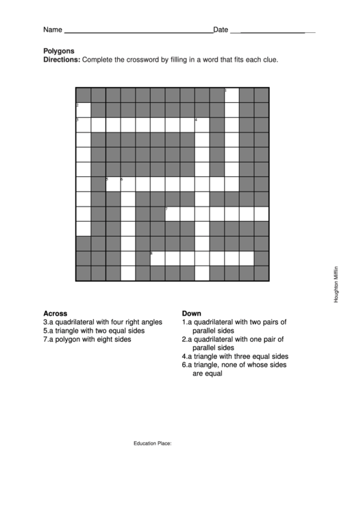 Polygons Crossword Puzzle Template printable pdf download