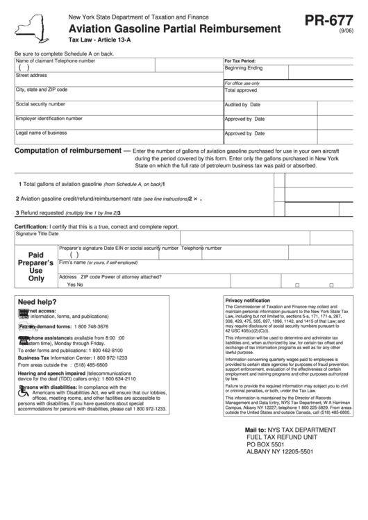 Form Pr-677 - Aviation Gasoline Partial Reimbursement printable pdf ...