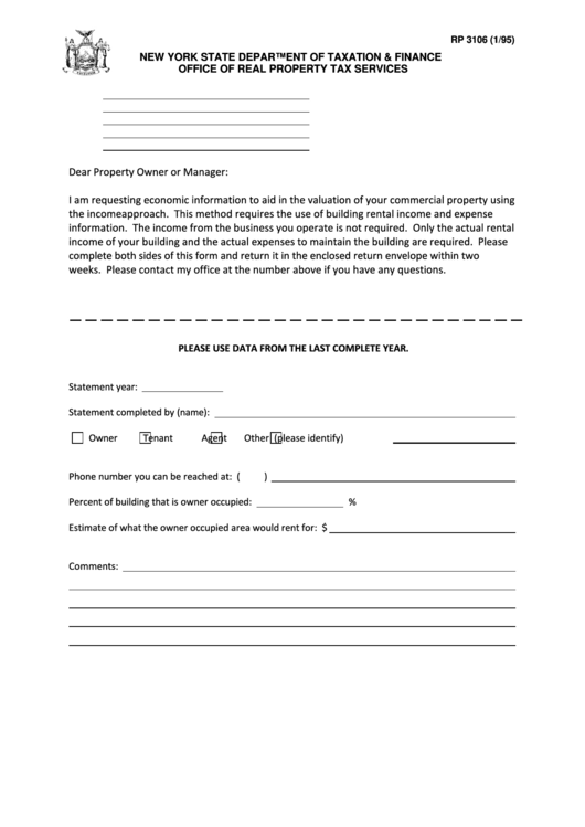 Fillable Form Rp 3106 - Economic Information To Aid In Valuation Of ...