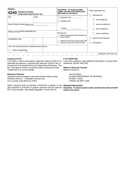 Form 6240 - Payment Voucher Corporation Net Income Tax printable pdf ...
