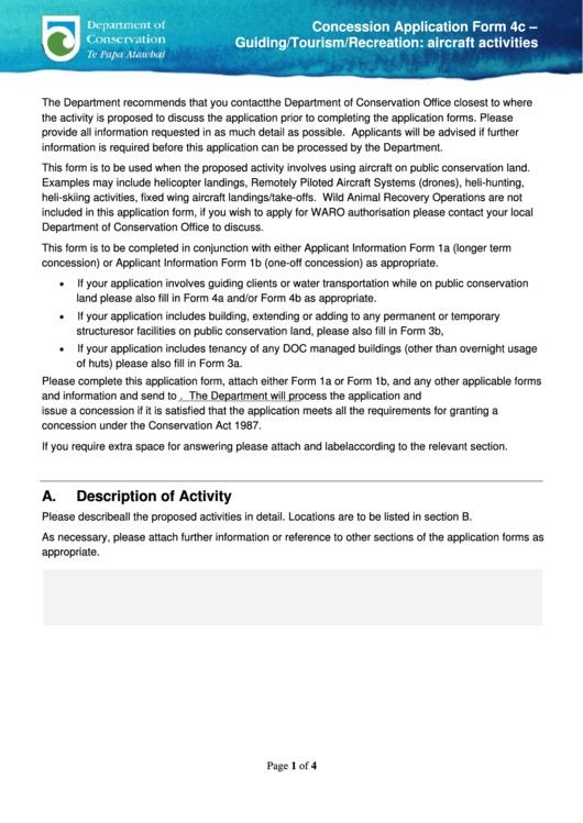 Form 4c - Concession Application Form 4c - Guiding/tourism/recreation Aircraft Activities ...