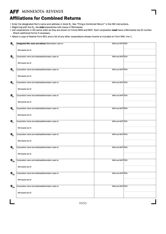 Fillable Form Aff - Affiliations For Combined Returns printable pdf ...