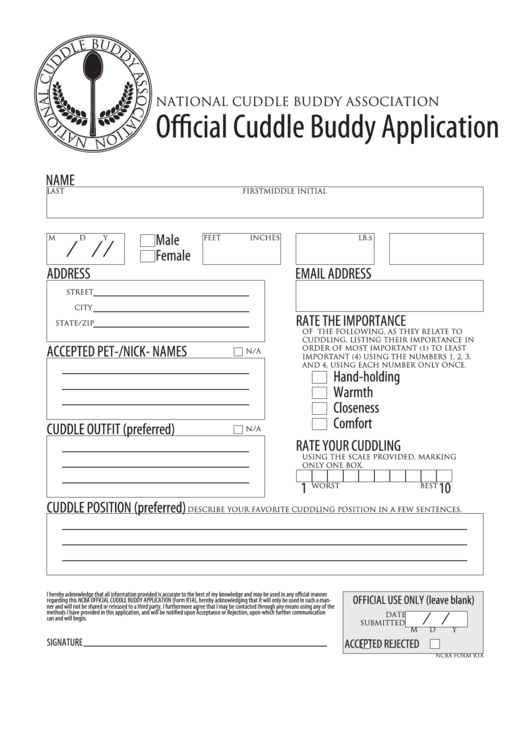 Ncba Form R1a - Official Cuddle Buddy Application printable pdf download