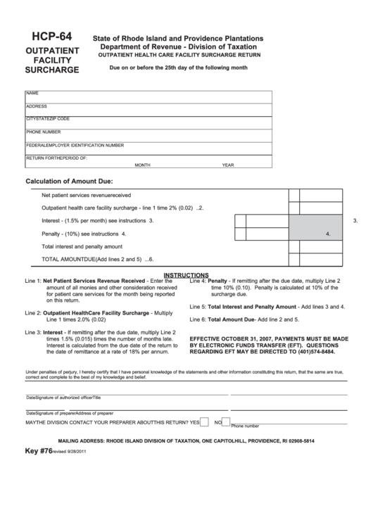 Form Hcp-64 - Outpatient Health Care Facility Surcharge Return ...