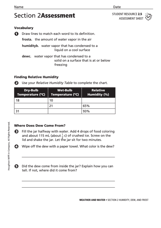 Weather And Water Assessment - Science Worksheet printable pdf download
