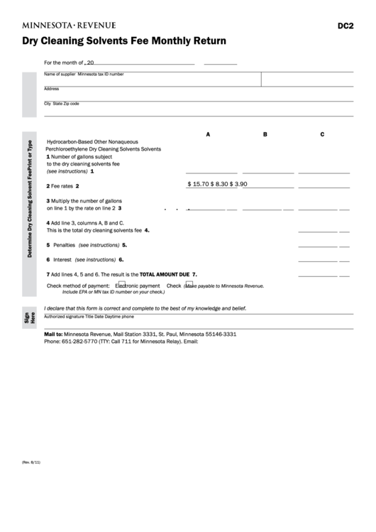 Fillable Form Dc2 - Dry Cleaning Solvents Fee Monthly Return printable ...