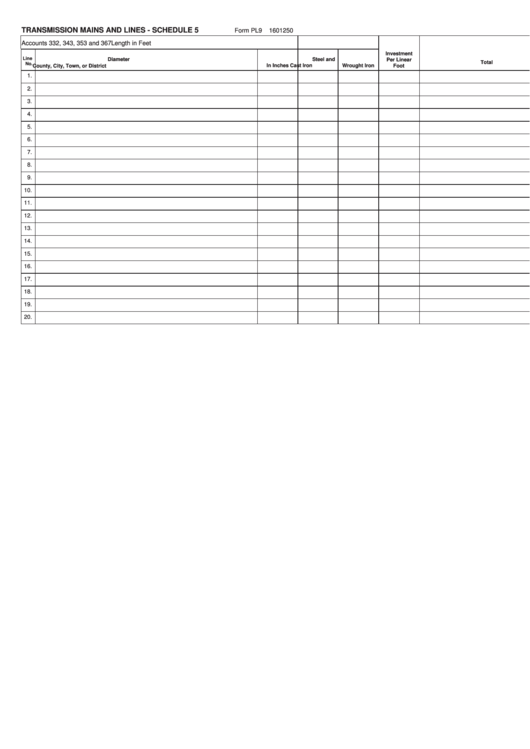 Fillable Form Pl9 (Schedule 5) - Transmission Mains And Lines printable ...