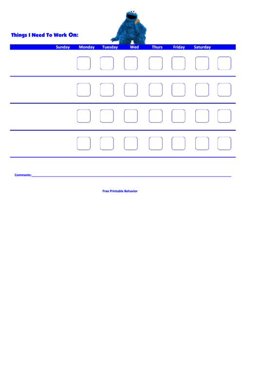 Cookie Monster Weekly Behavior Chart printable pdf download