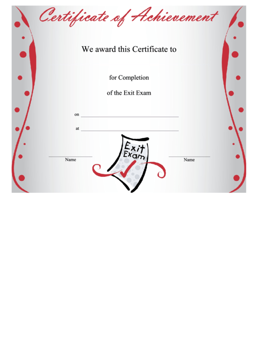 Exit Exam Certificate Of Completion Template printable pdf download