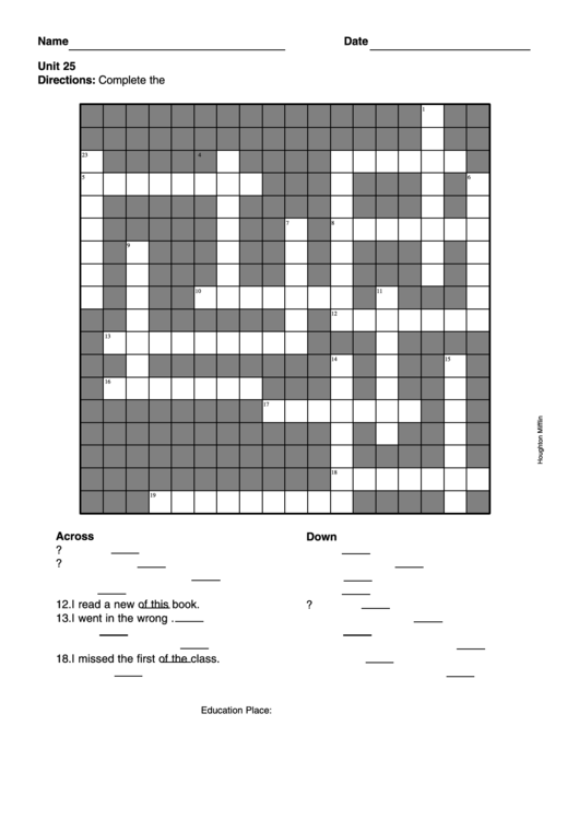 Level 6 Crossword Puzzle Template printable pdf download