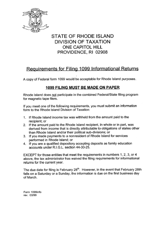 Requirements For Filing 1099 Informational Returns printable pdf download