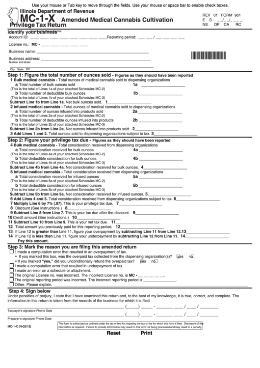 Fillable Form Mc-1-X - Illinois Amended Medical Cannabis Cultivation ...